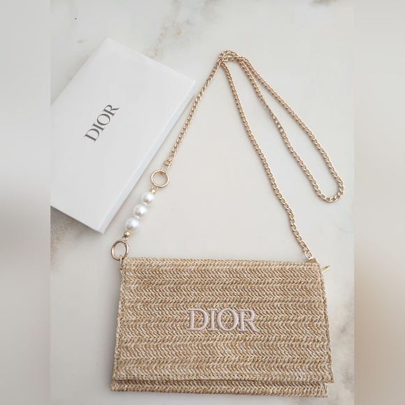 Dior | Bags | Dior Novelty Vip Giftraffia Bag With Pearl Accent Gold ...
